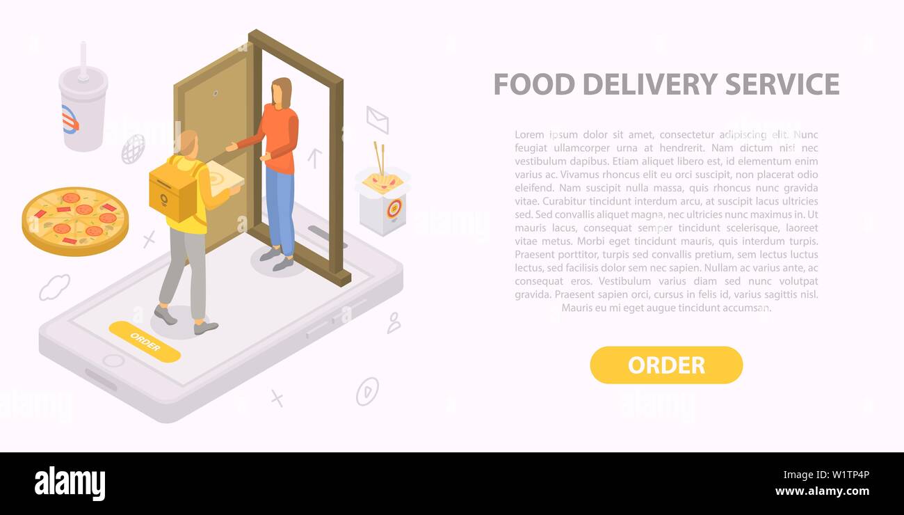 Food delivery service concept banner, isometric style Stock Vector ...