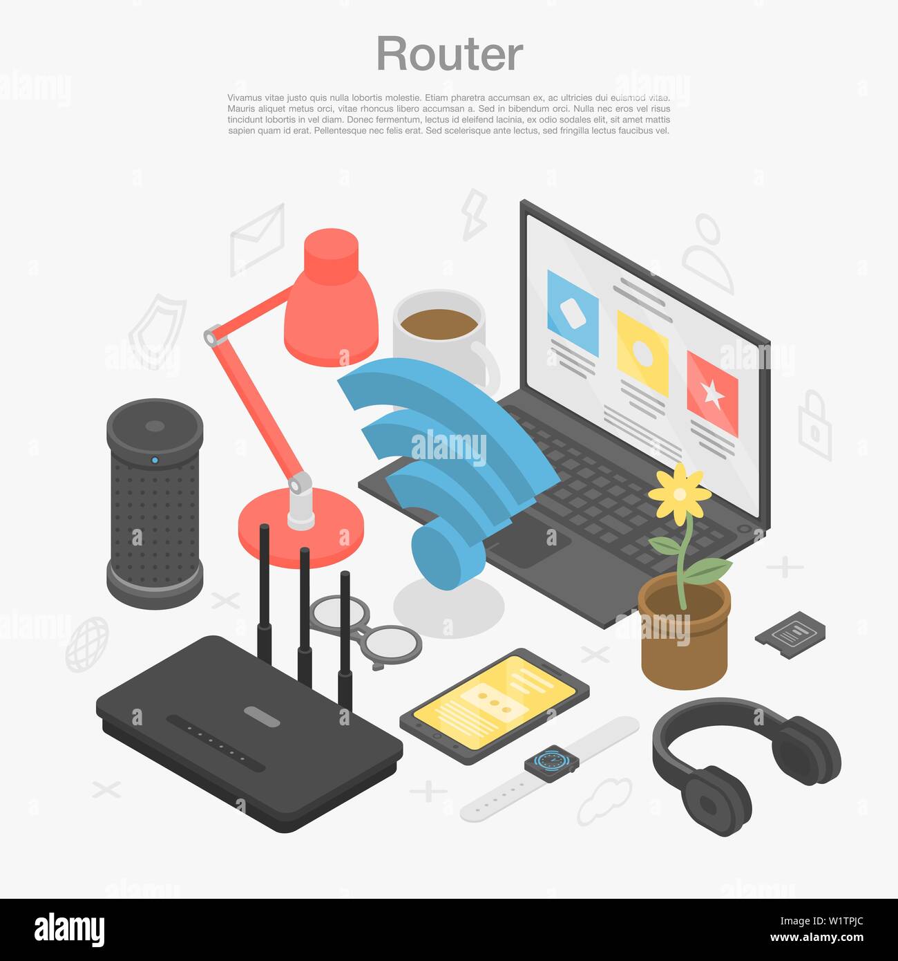 Router modem concept background, isometric style Stock Vector Image ...