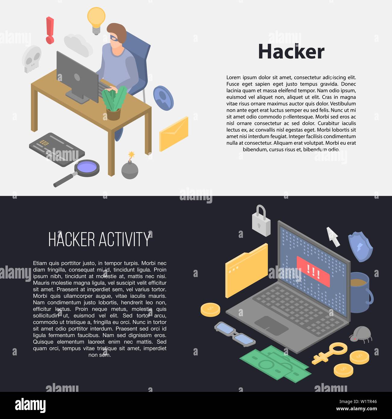 Hacker banner set, isometric style Stock Vector Image & Art - Alamy