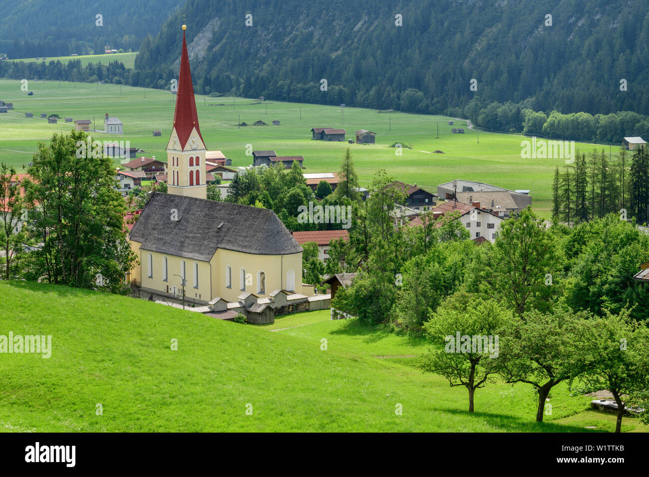Church of Holzgau, Holzgau, Lechweg, valley of Lech, Tyrol, Austria ...
