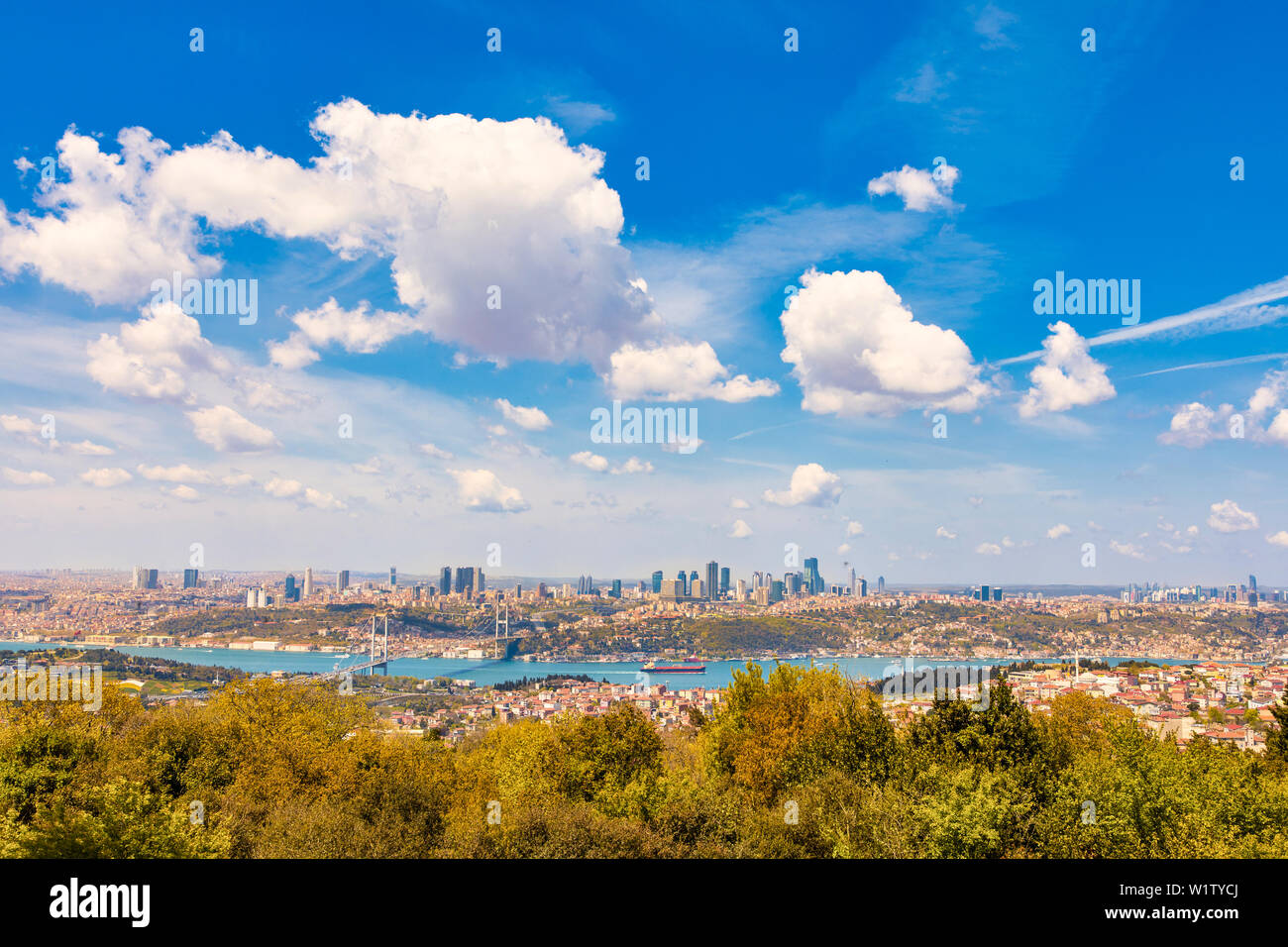 Panoramic View of the Istanbul City of Turkey and houses with Bosphorus ...