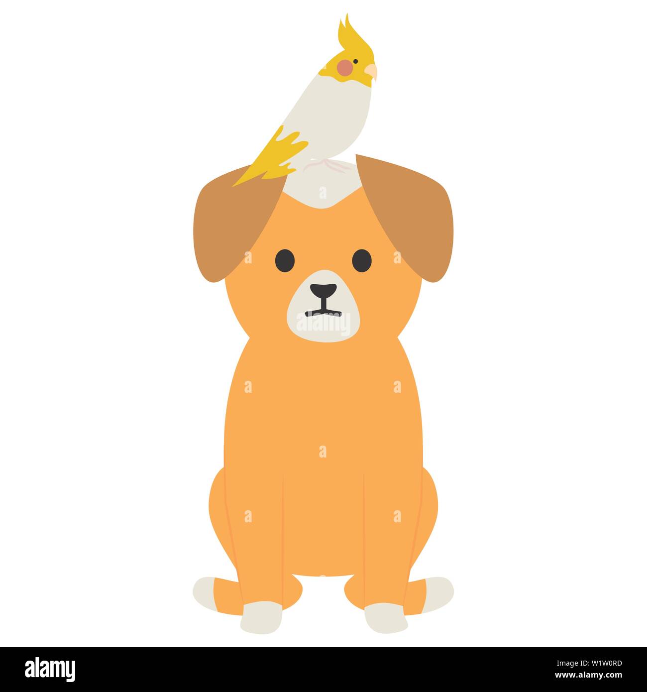 little dog with bird adorables mascots characters vector illustration ...