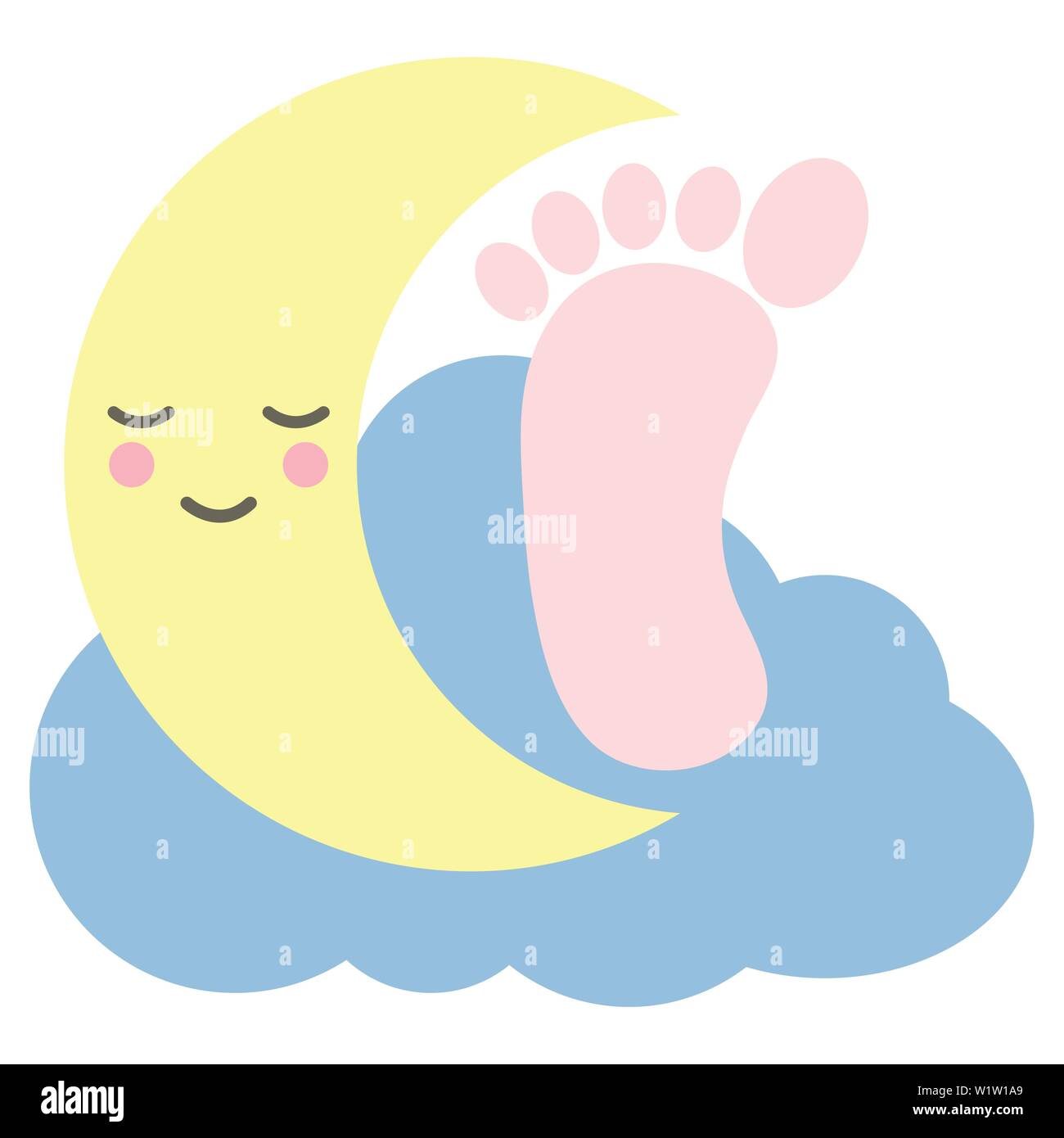 baby foot print with moon kawaii character vector illustration design ...