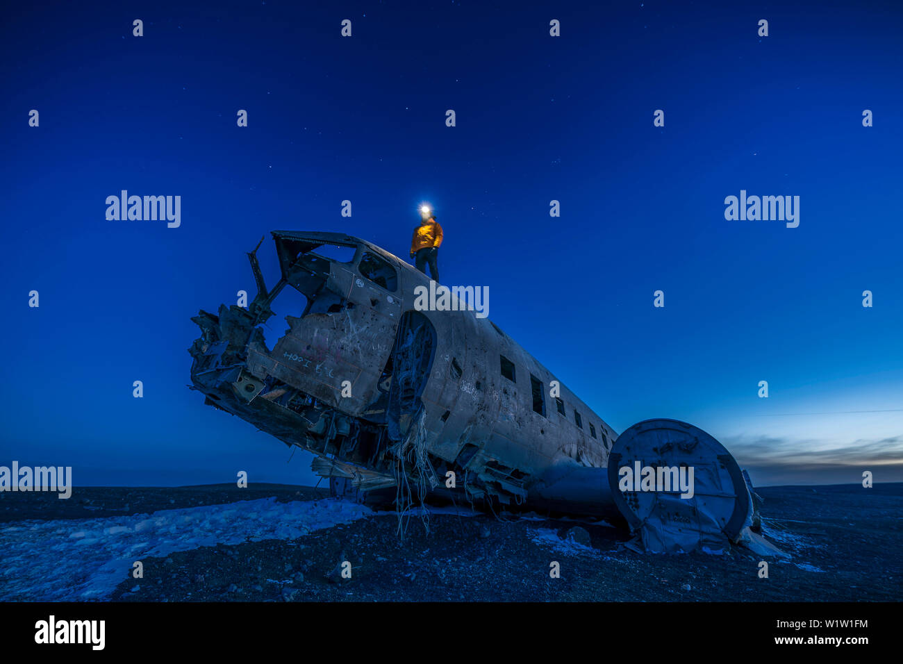 blue hour at the planewreck of a C117 that crash landed in the ...