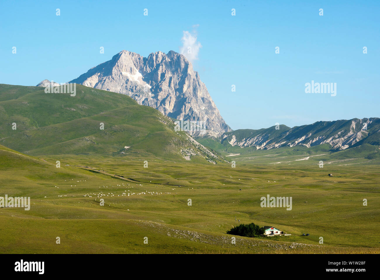 The Corno Grande towers over the high plains of the Campo Imperatore ...
