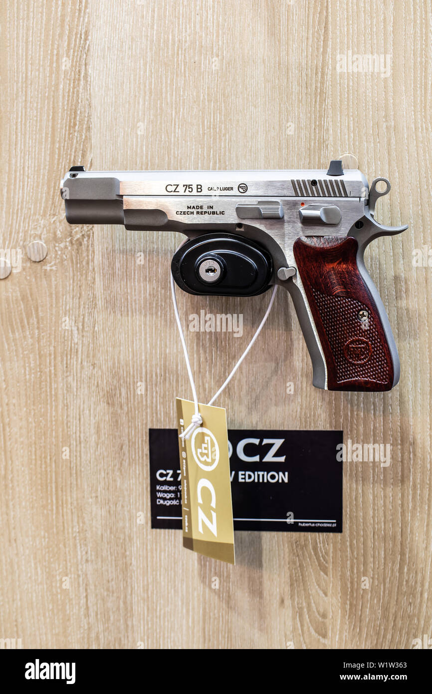 Poznan, Poland, Feb 2019 CZ semi-automatic pistol made by Czech firearm ...