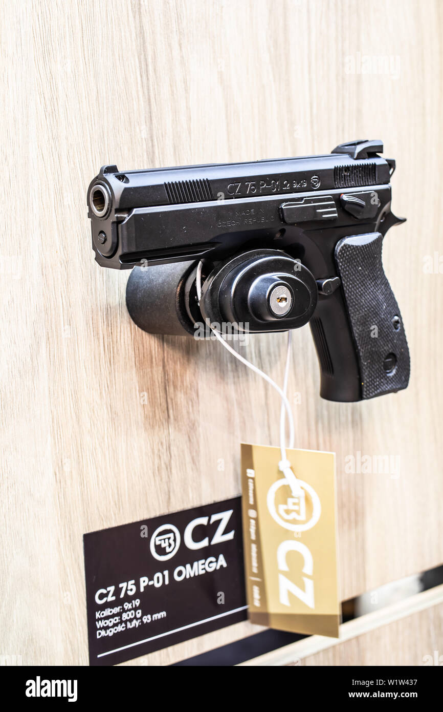 Poznan, Poland, Feb 2019 CZ semi-automatic pistol made by Czech firearm ...