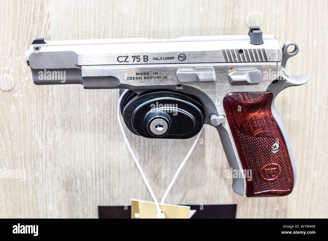 Poznan, Poland, Feb 2019 CZ semi-automatic pistol made by Czech firearm ...