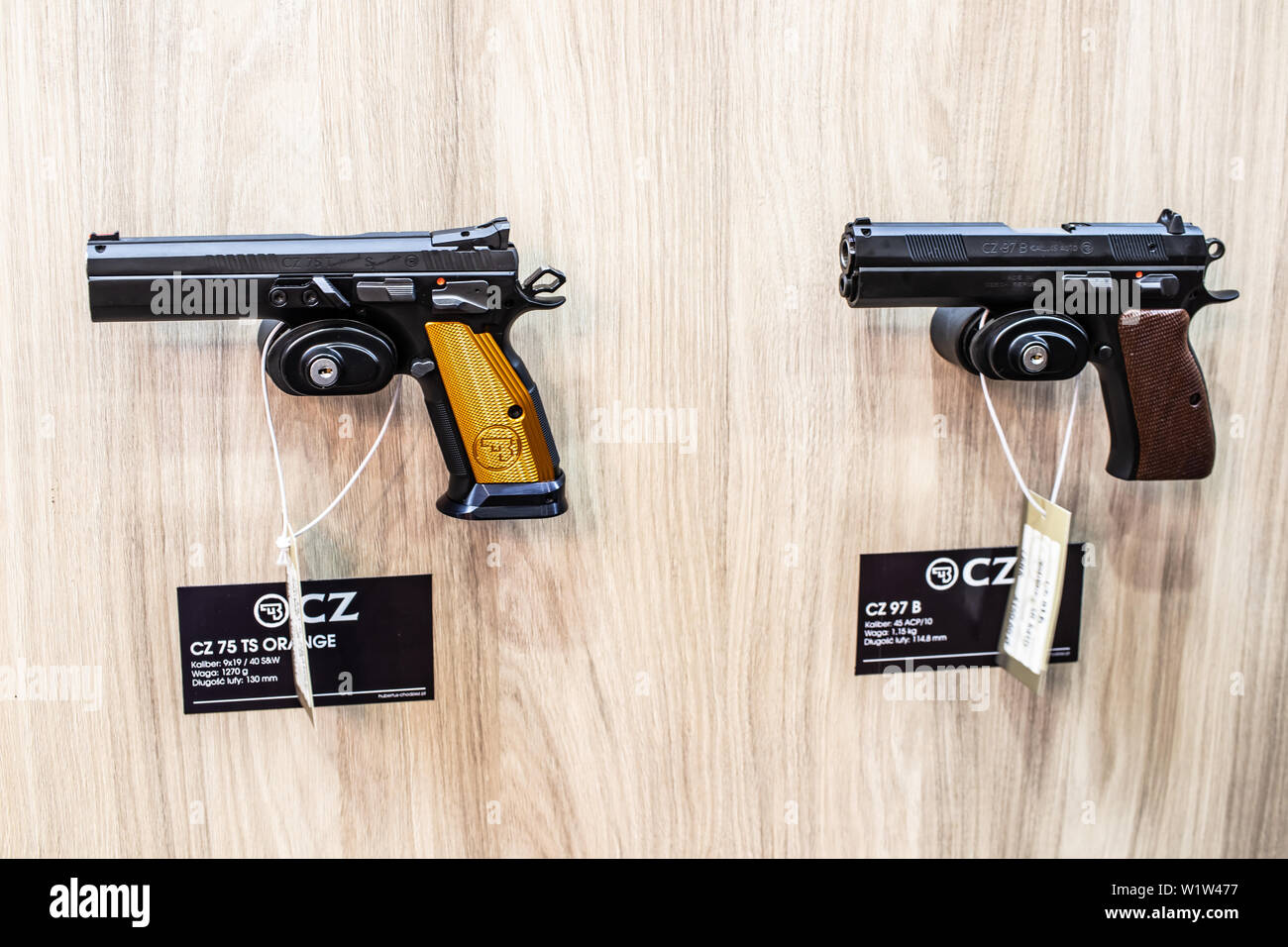 Poznan, Poland, Feb 2019 CZ semi-automatic pistol made by Czech firearm ...