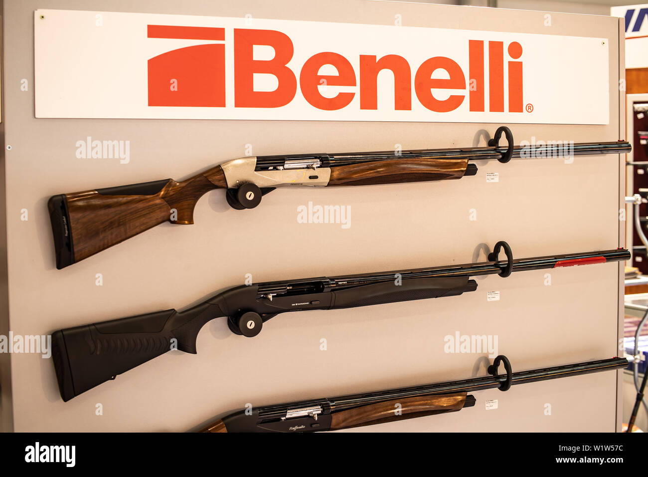 Poznan, Poland, Feb 2019 Benelli shotguns, manufactured by Italian ...