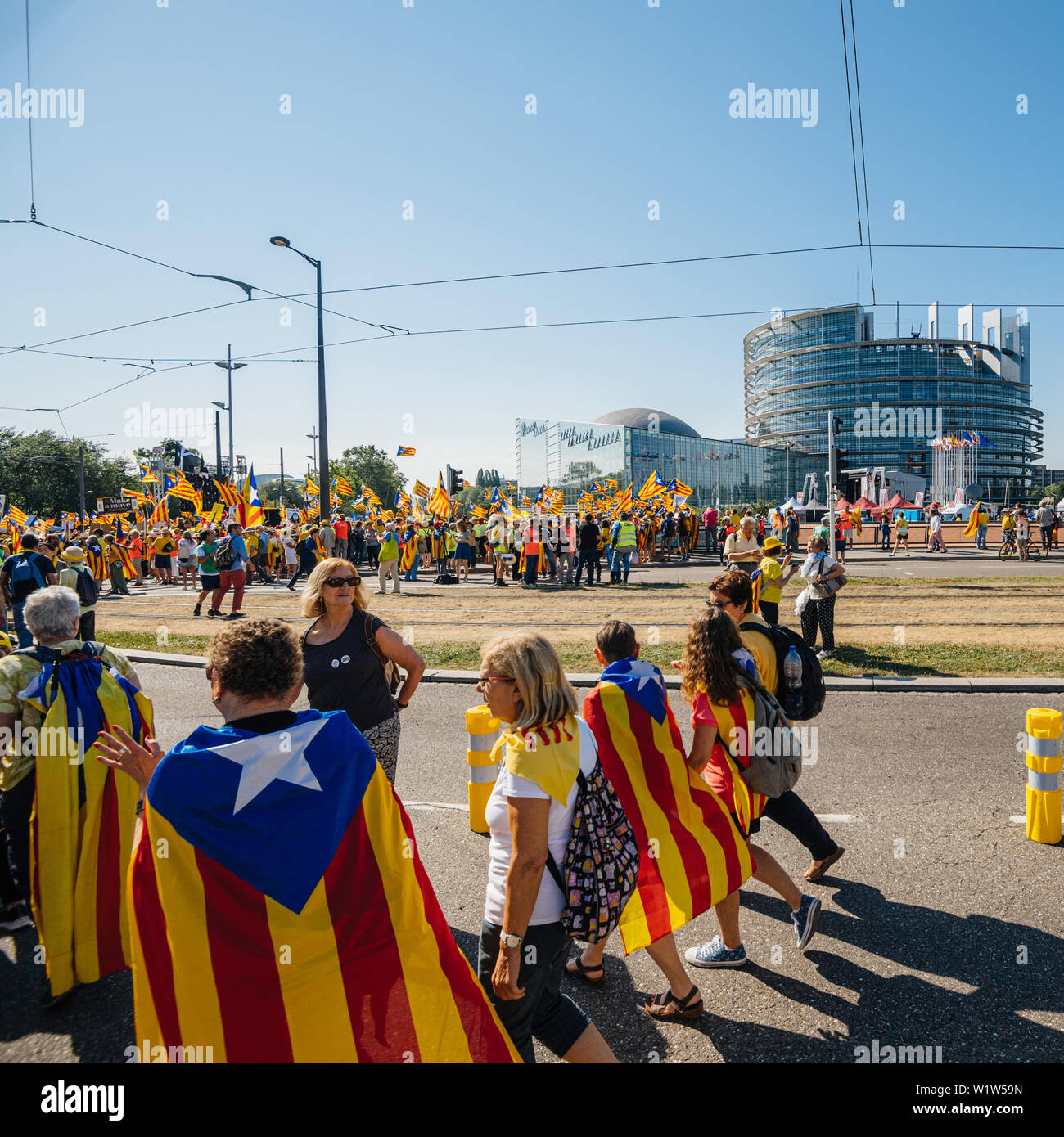 Strasbourg, France - Jul 2 2019: Square image of People holding ...