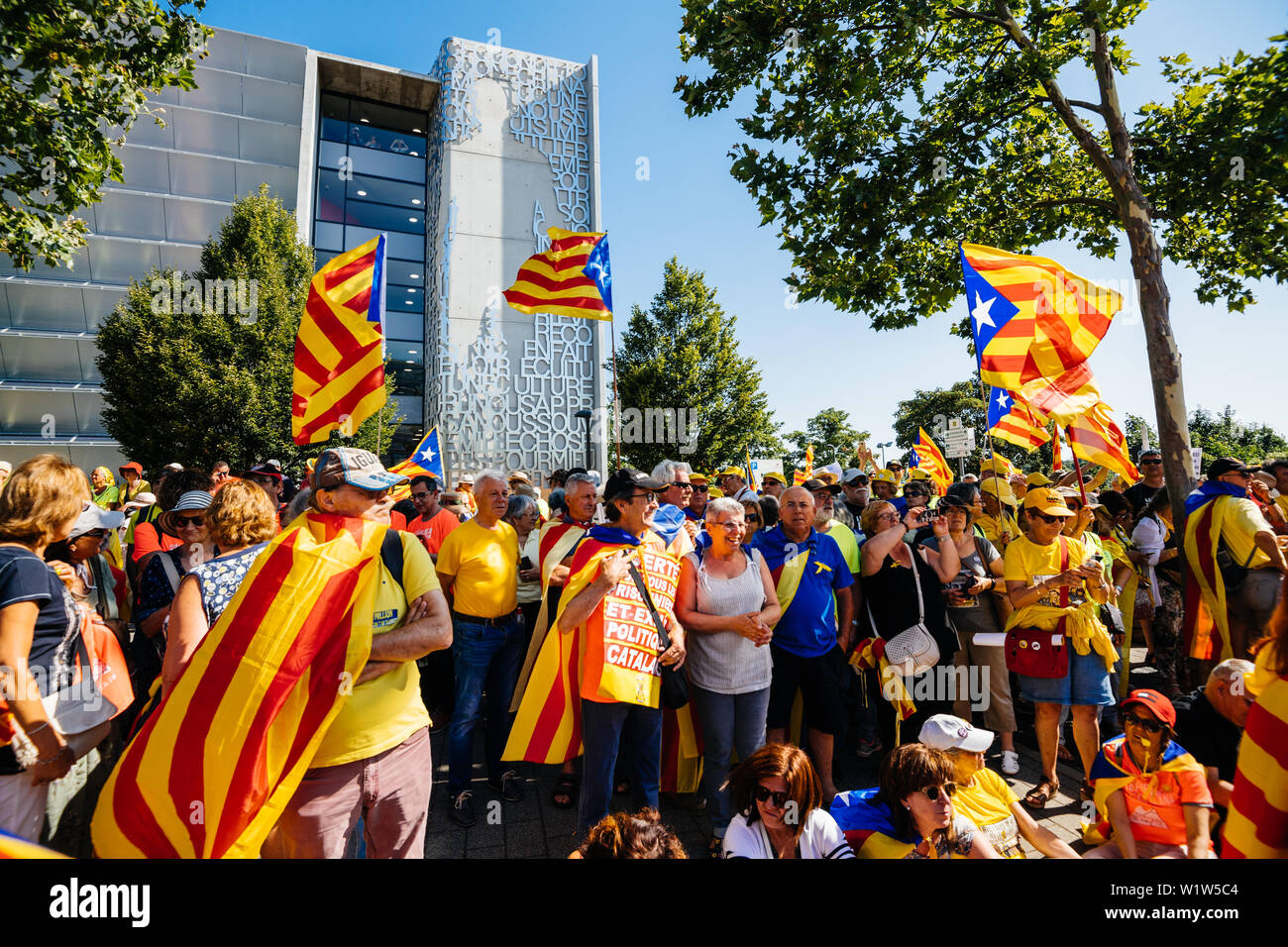 Strasbourg, France - Jul 2 2019: Seniors people holding Estelada ...