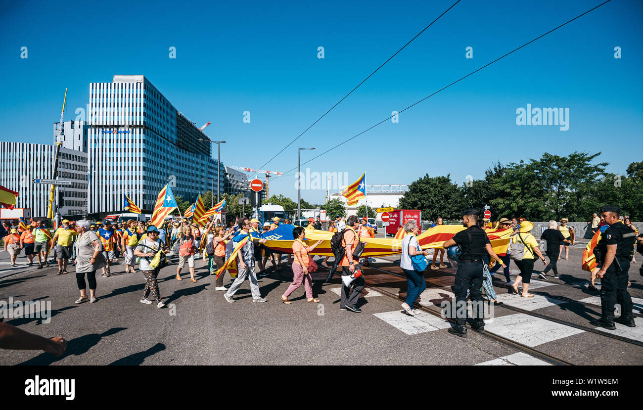 Strasbourg, France - Jul 2 2019: Police guiding People holding Estelada ...