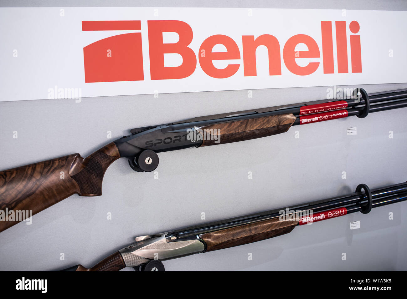 Poznan, Poland, Feb 2019 Benelli shotguns, manufactured by Italian ...