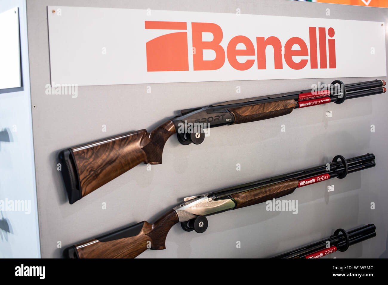 Poznan, Poland, Feb 2019 Benelli shotguns, manufactured by Italian ...