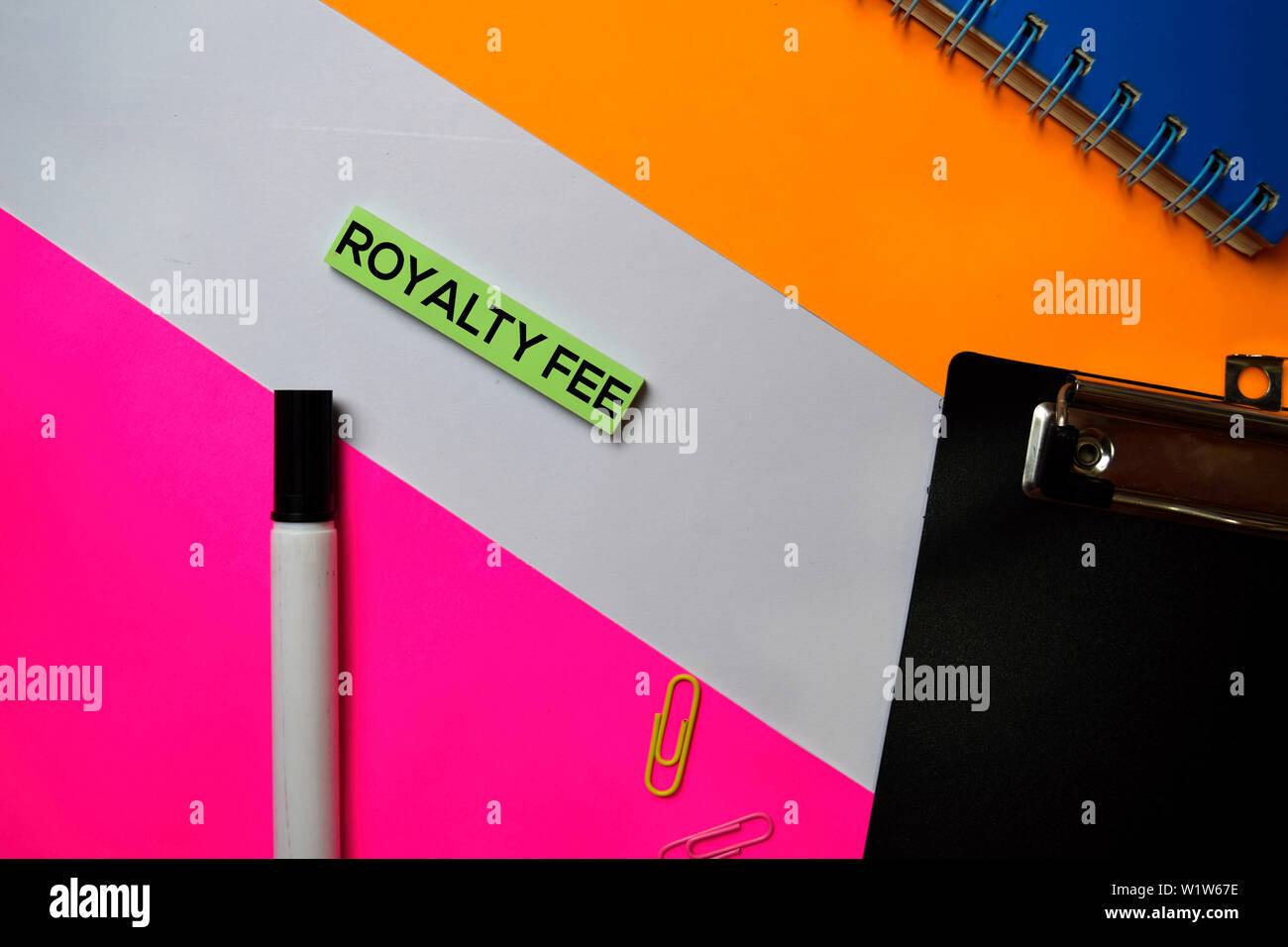 Royalty Fee text on sticky notes with color office desk concept Stock ...