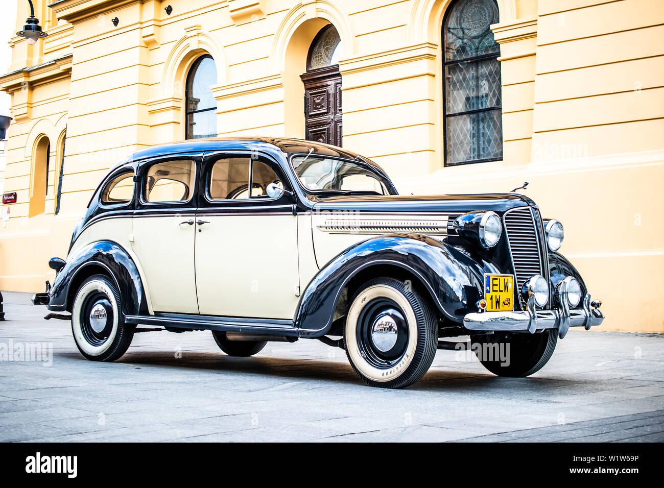 Lodz, Poland, April 21, 2019: vintage glossy and shiny old classic ...
