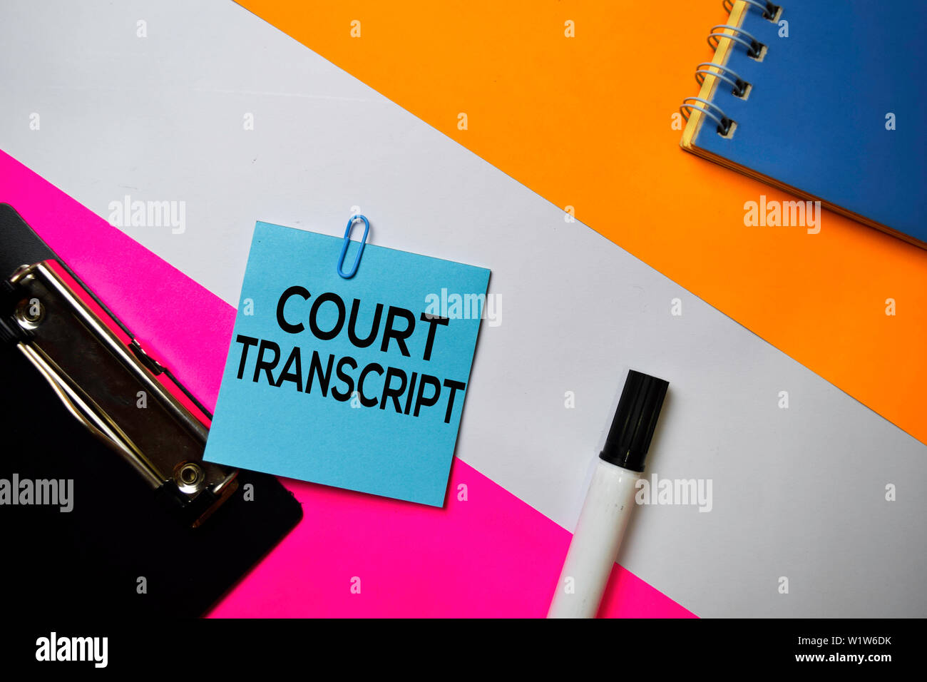 Court Transcript text on sticky notes with color office desk concept ...