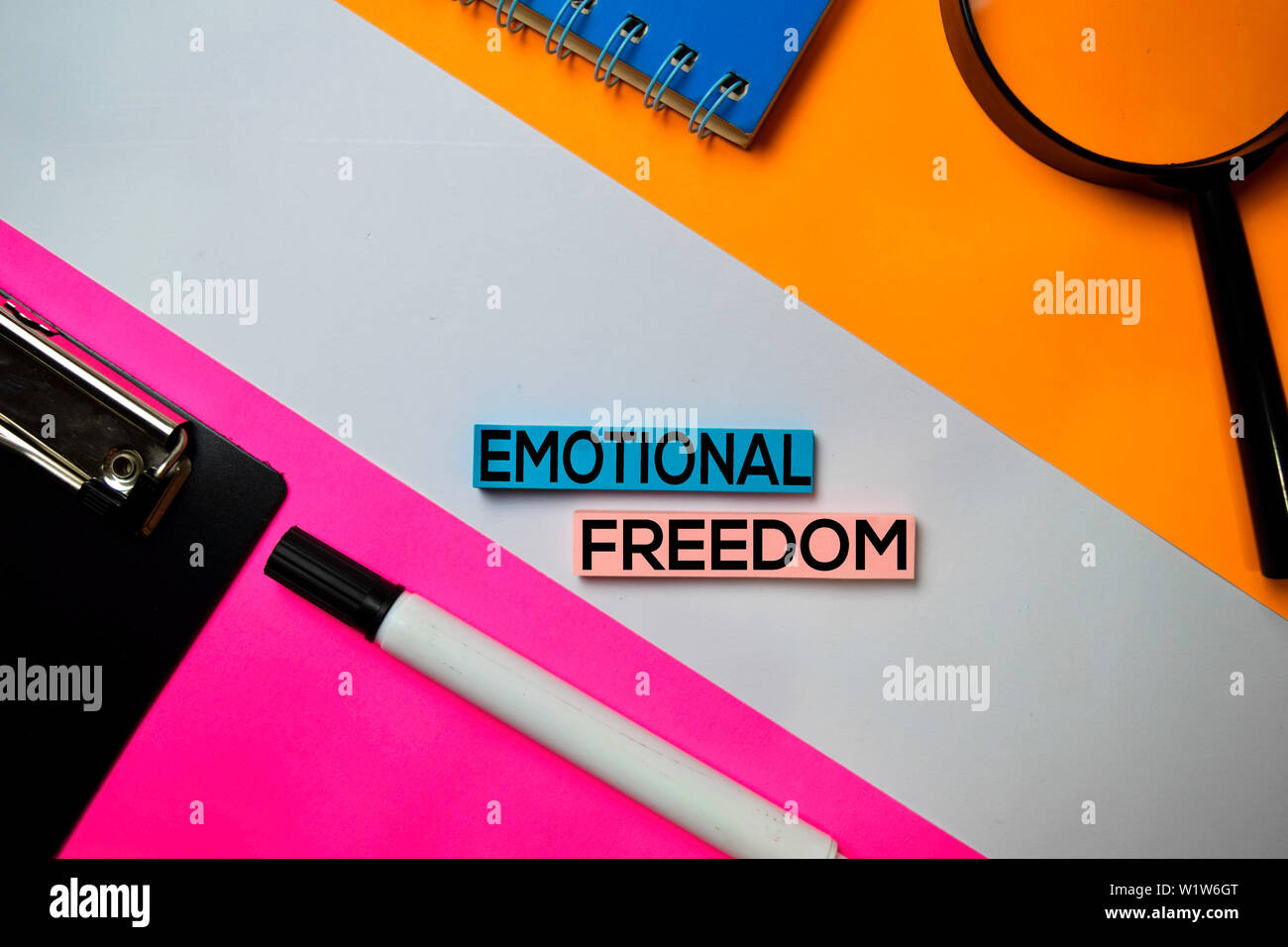 Emotional Freedom text on sticky notes with color office desk concept ...