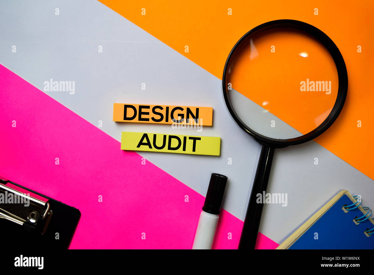 Design Audit text on sticky notes with color office desk concept Stock ...