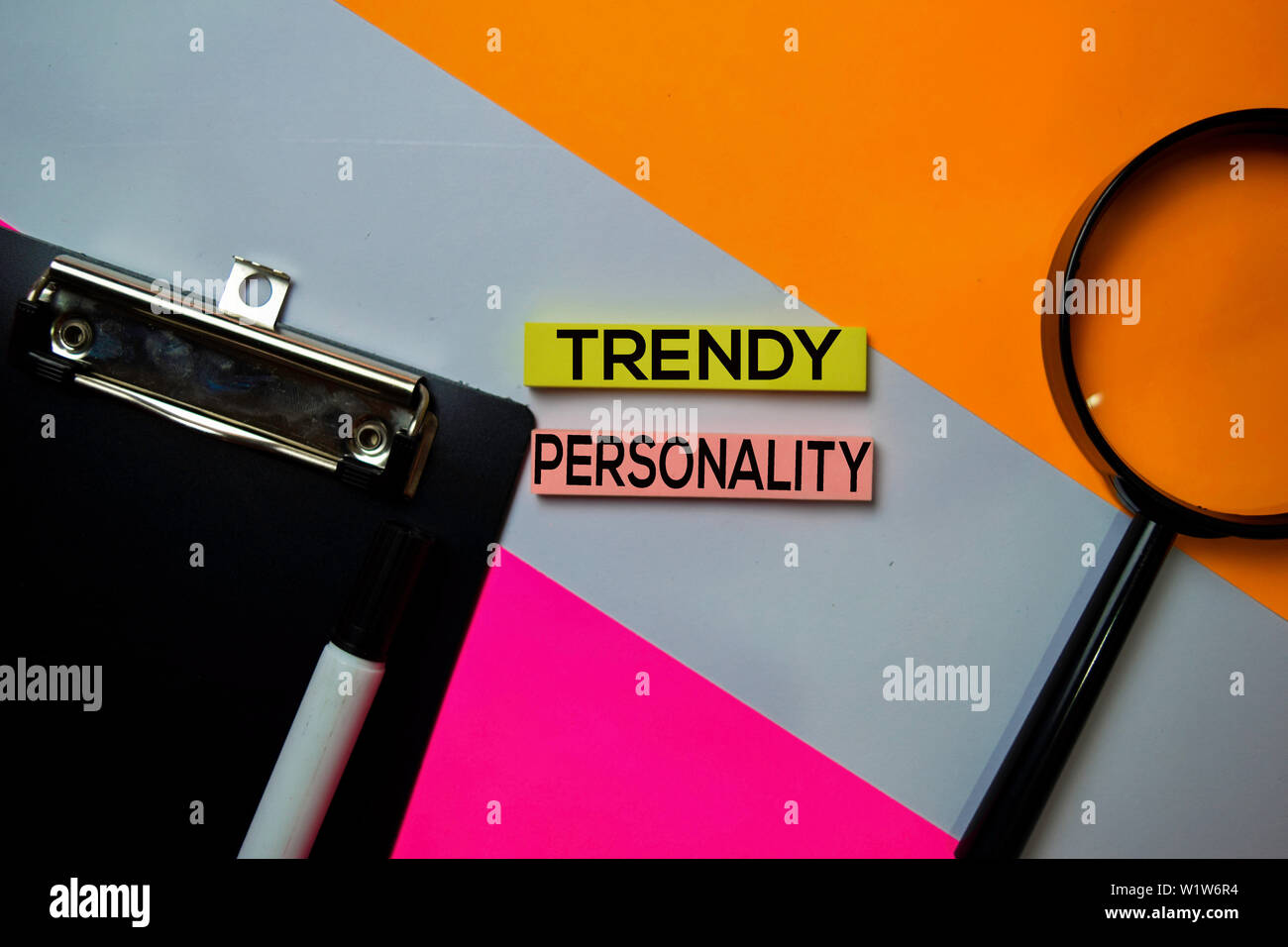 Trendy Personality text on sticky notes with color office desk concept ...