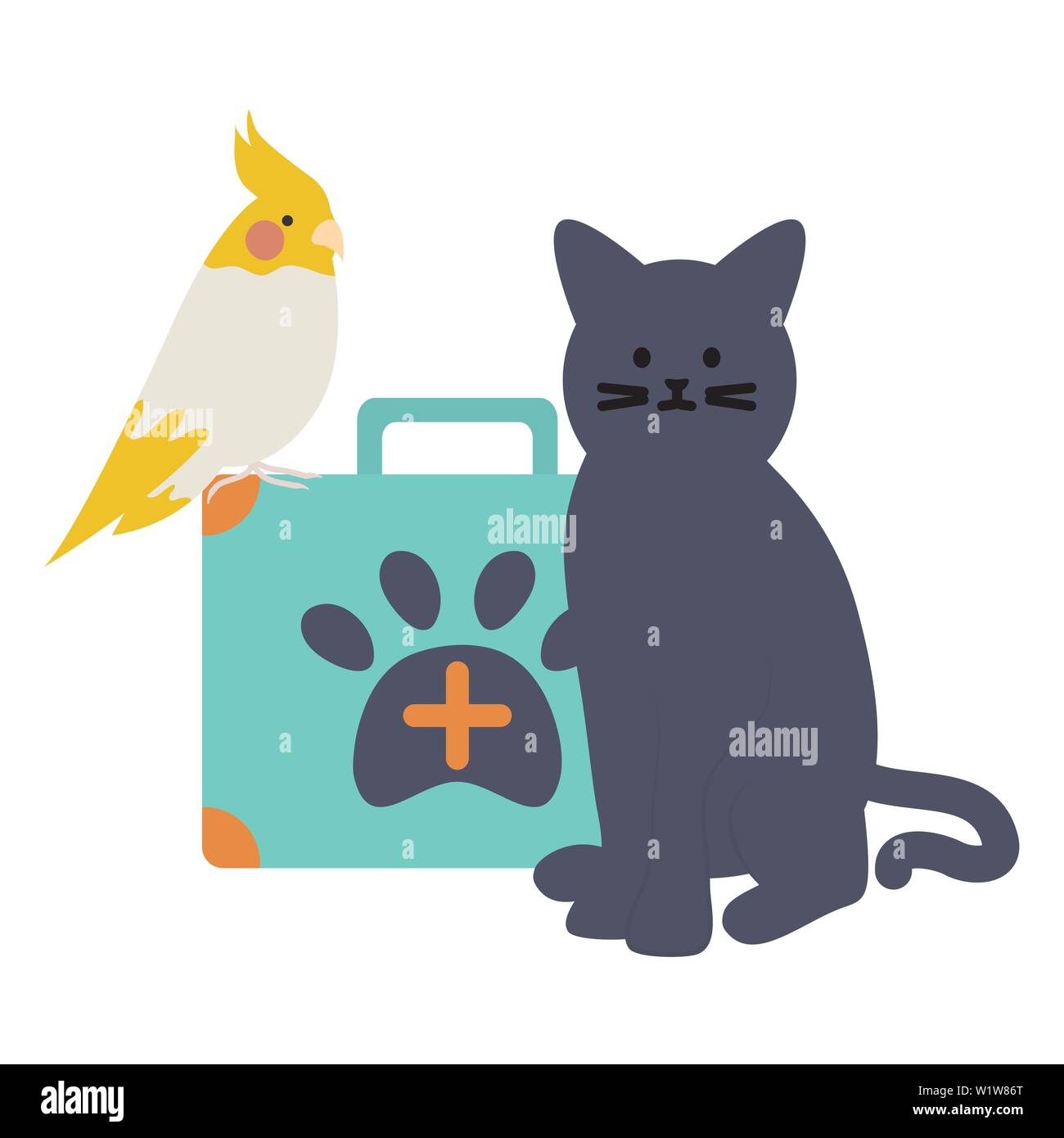 cute cat and bird mascots with medical kit vector illustration design ...