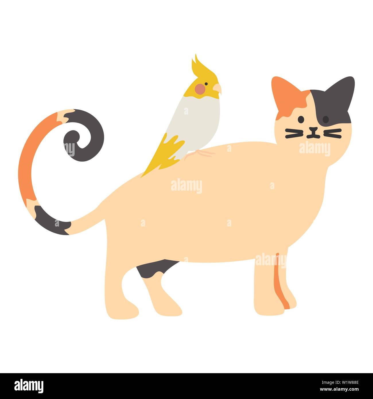 cute cat and bird mascots adorables characters vector illustration ...