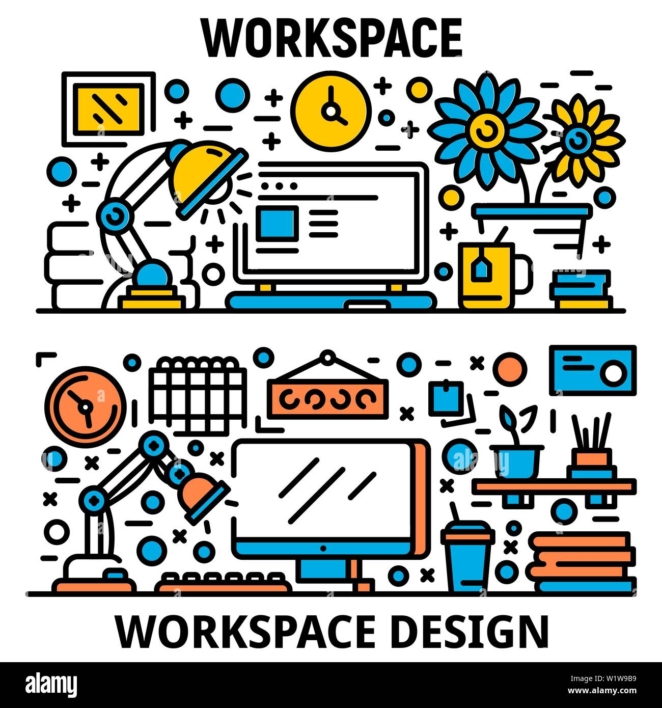 Workplace banner set, outline style Stock Vector Image & Art - Alamy