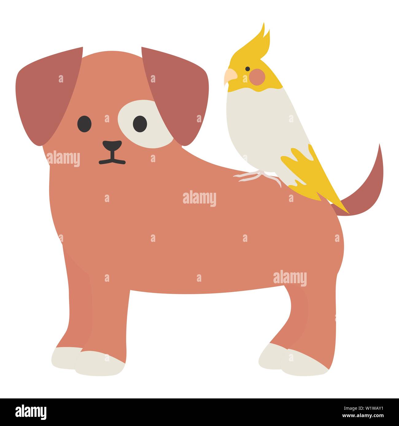 little dog with bird adorables mascots characters vector illustration ...