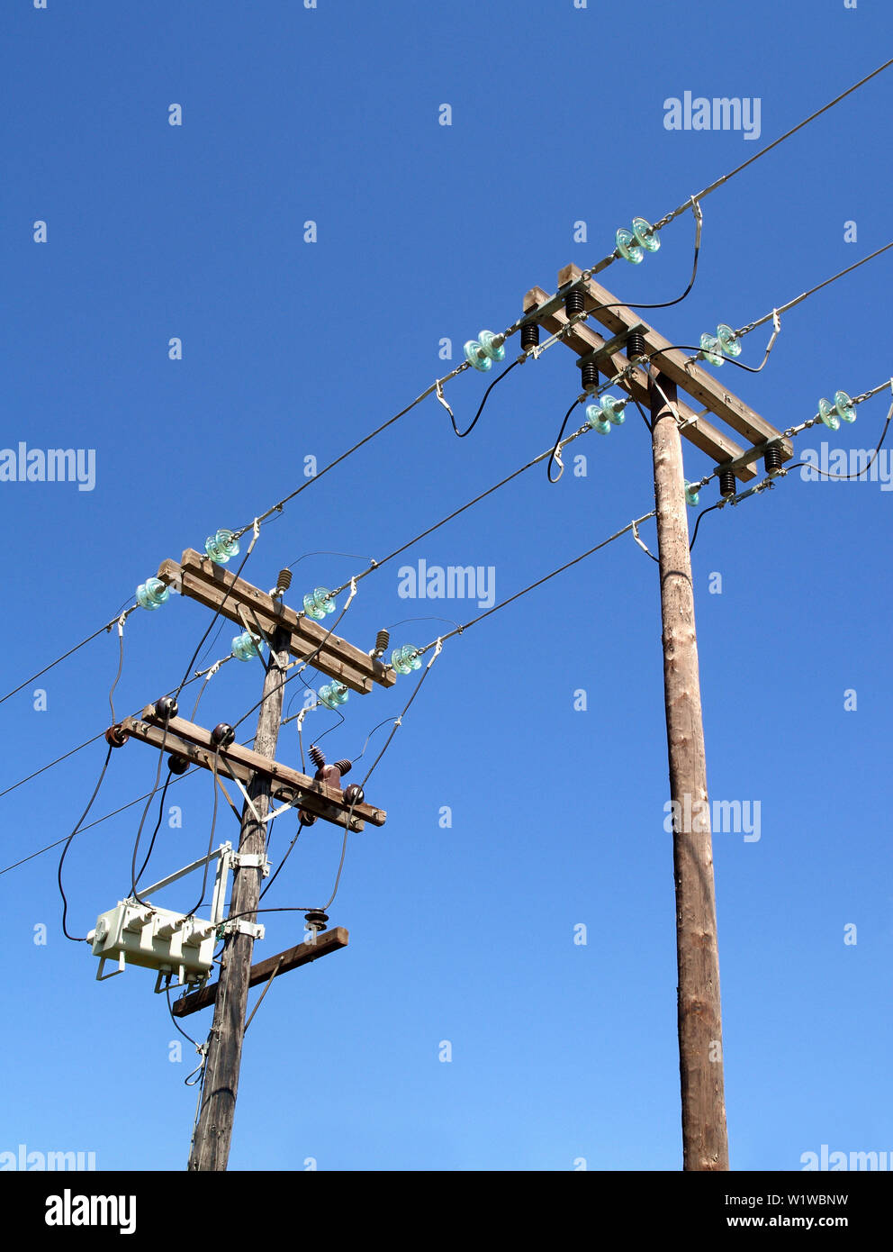 Overhead electricity cables in Troumpeta, Corfu, Greece Stock Photo - Alamy