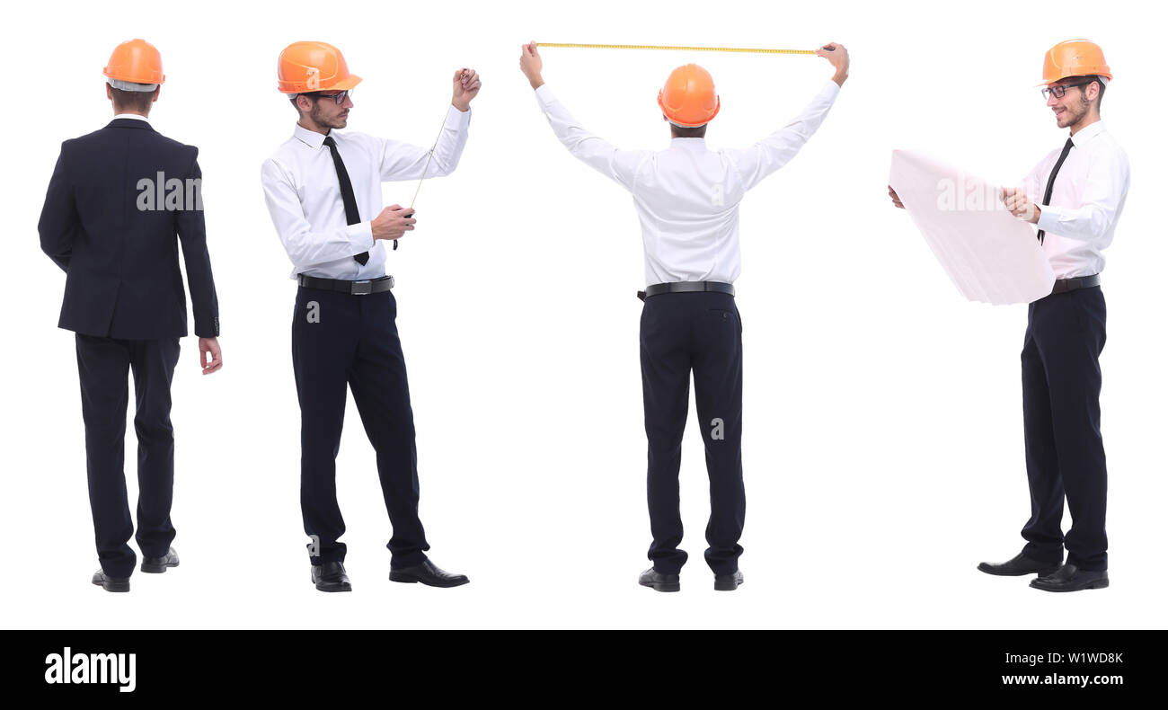 in full growth .competent engineer architect isolated on white Stock ...