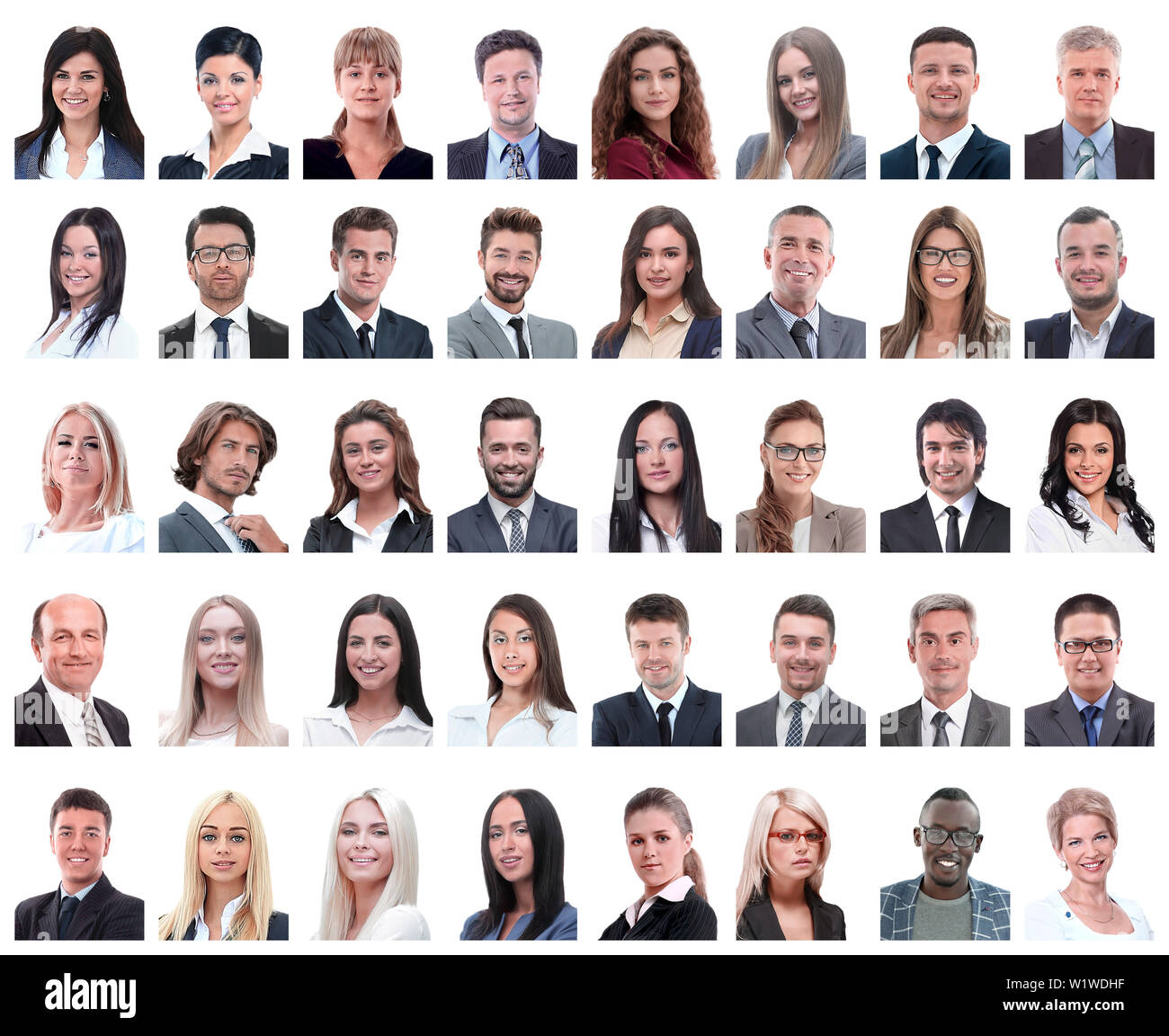 collage of portraits of successful employees isolated on white Stock ...