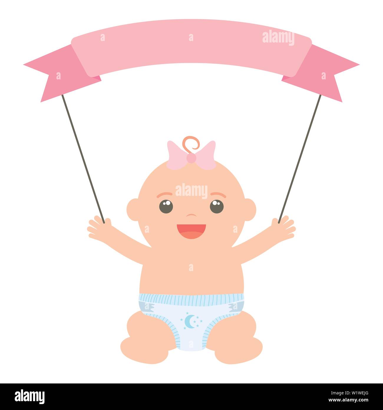 cute little baby girl with ribbon frame vector illustration design ...