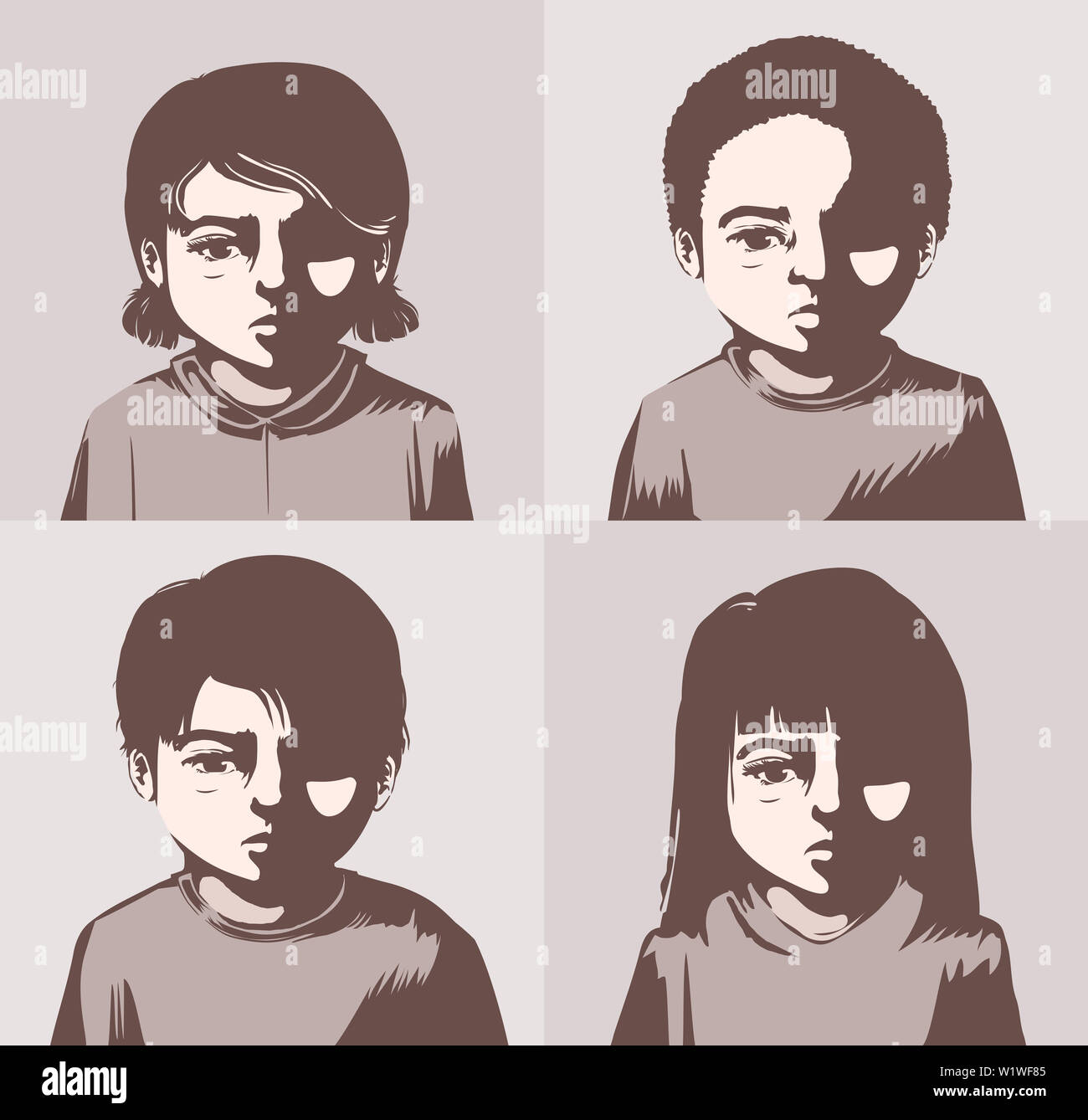 Portrait Illustration of Sad and Miserable Kids Stock Photo - Alamy