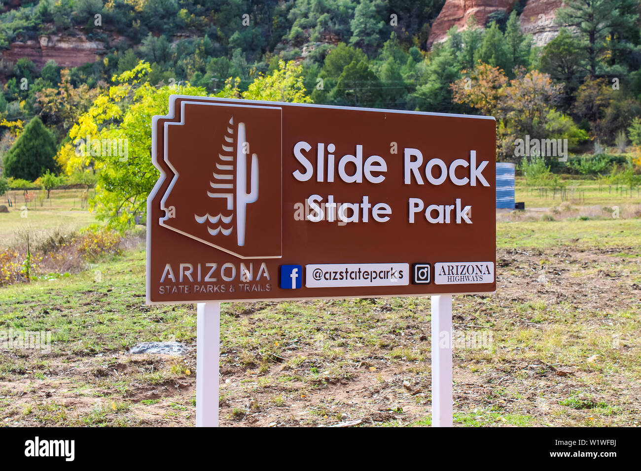 Slide Rock State Park sign in Sedona Arizona - November 4 2019 Stock ...