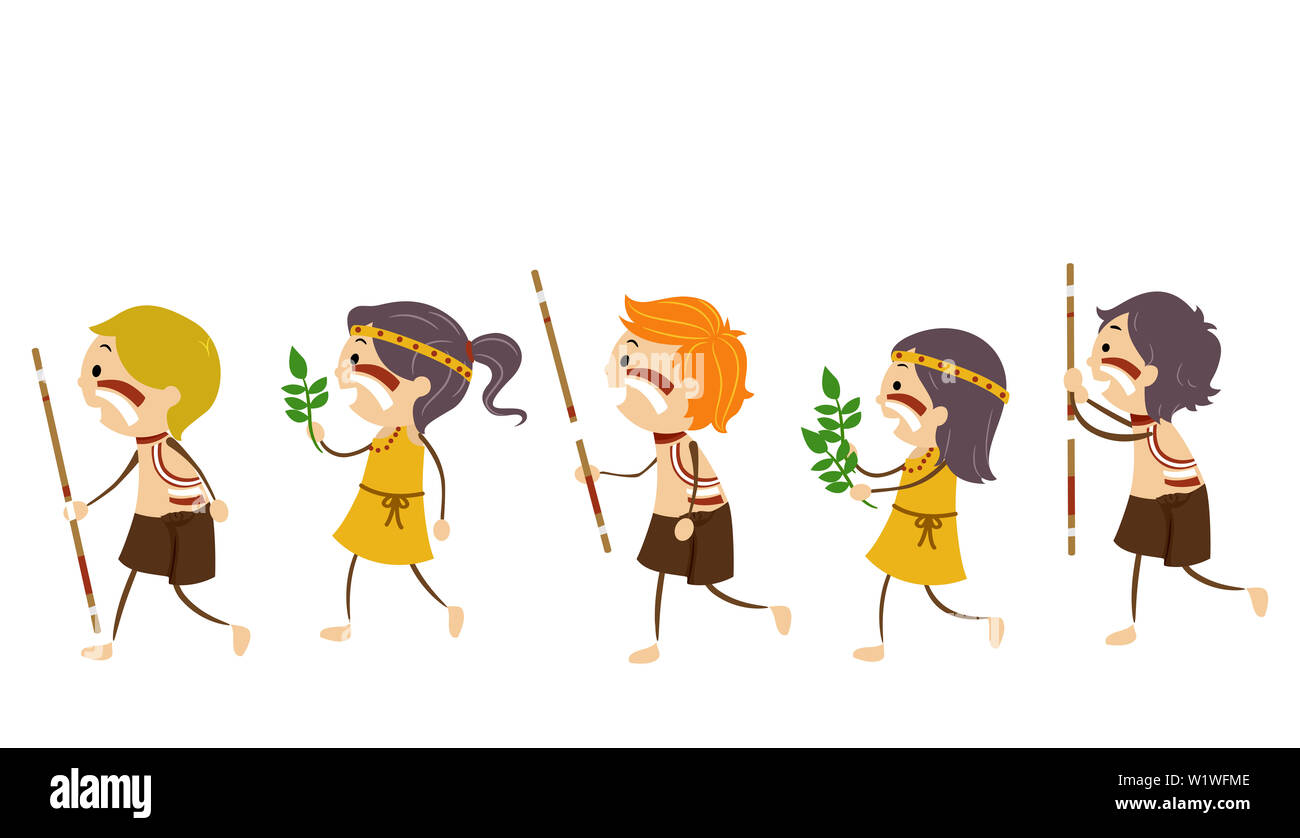 Illustration of Native Australian Stickman Kids Holding Leaves and ...