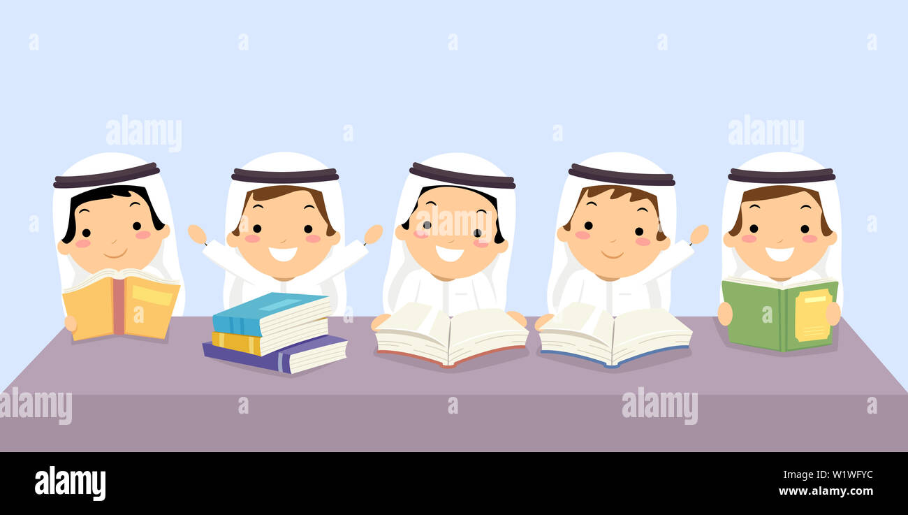 Illustration of Stickman Arab Kids Boys Wearing Thawb in Classroom ...