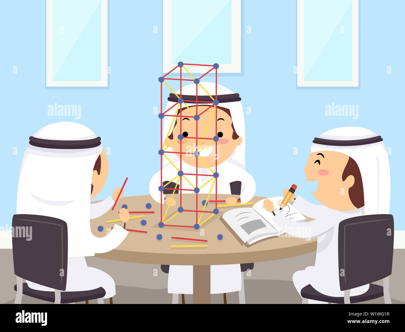 Illustration of Arab Kids Boys Practicing Engineering Skills On Table ...