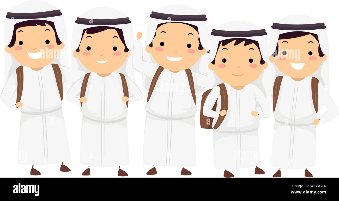 Illustration of Stickman Arab Kids Boys Students Carrying Backpacks ...