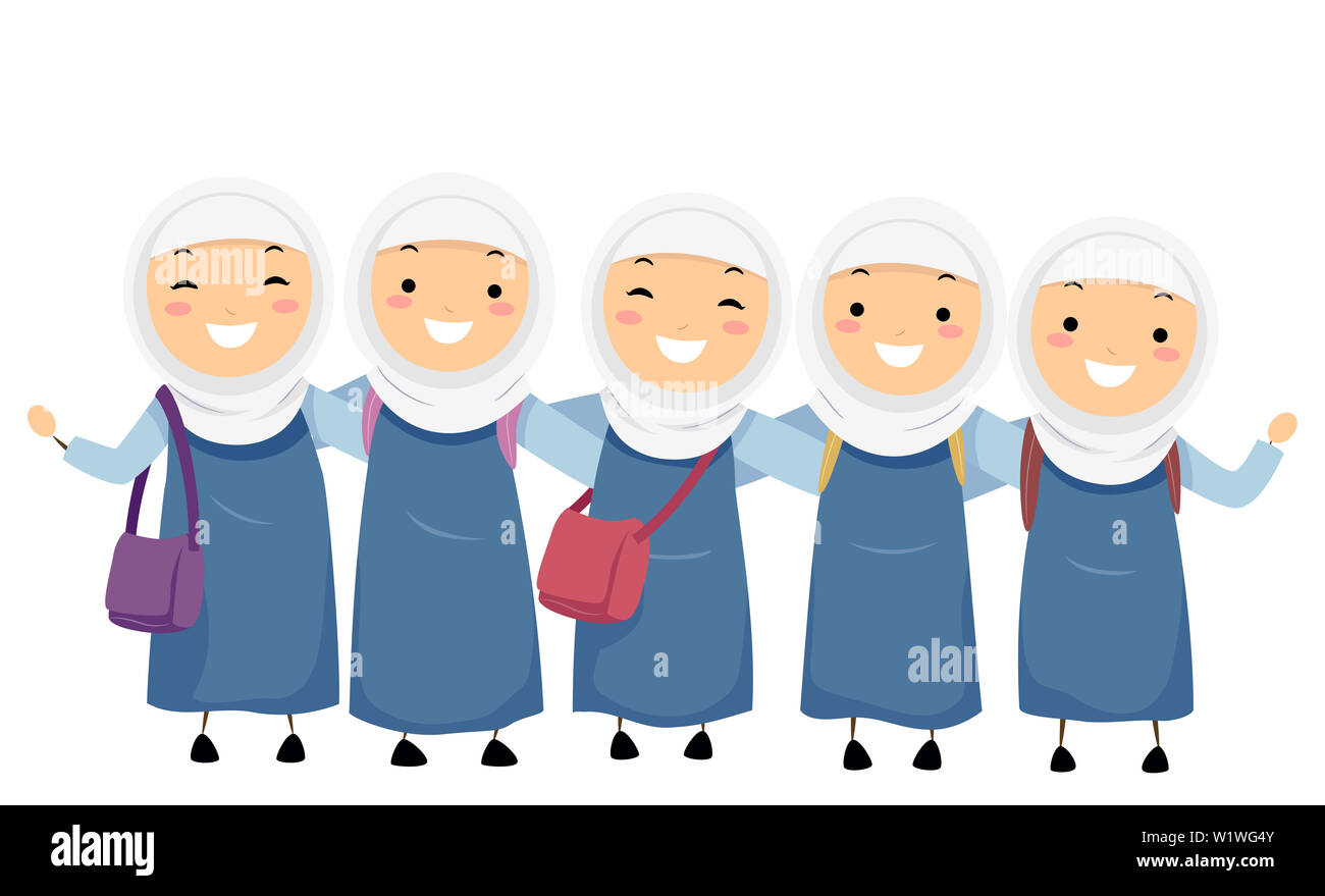 Illustration of Stickman Kids Girls Students Standing Together and ...