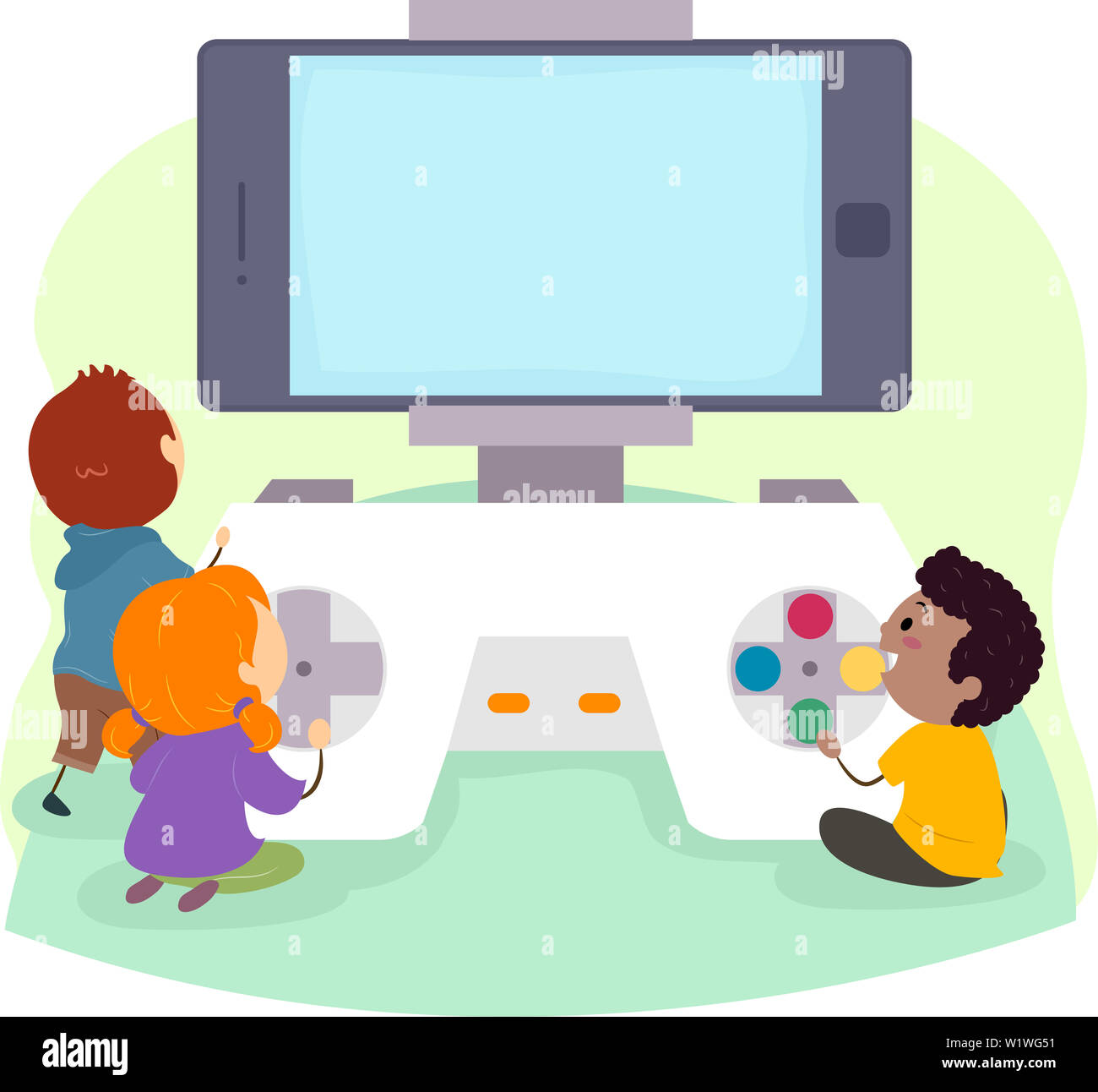 Illustration of Stickman Kids Using Mobile Phone and Video Game ...