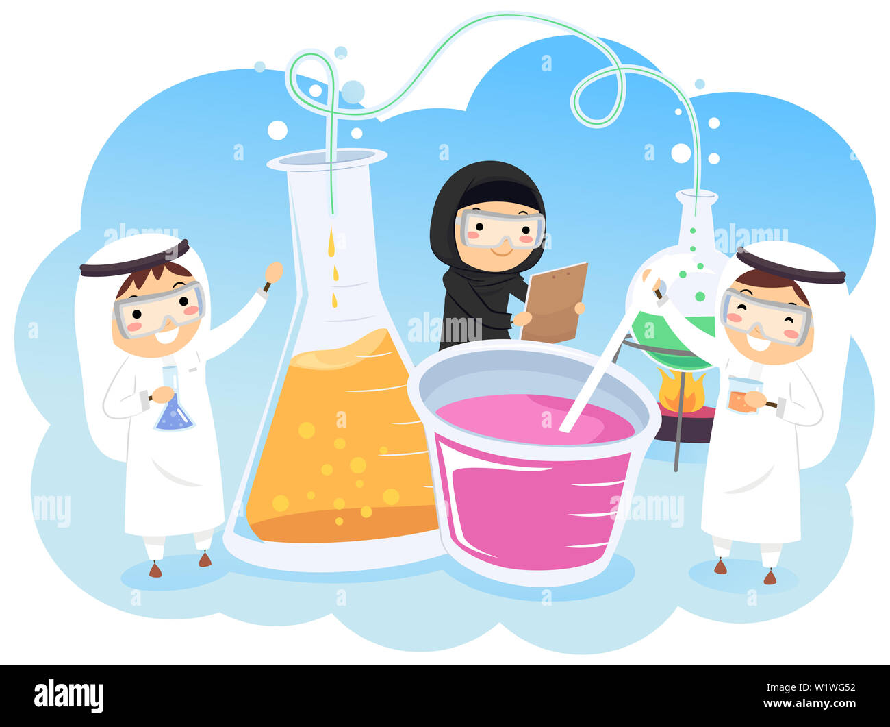 Illustration of Stickman Kids Conducting Chemistry Laboratory ...