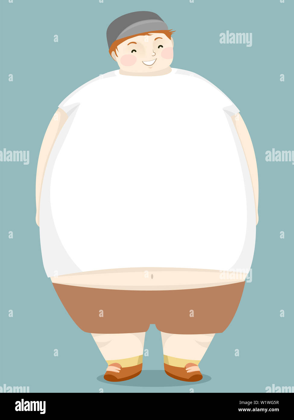 Illustration of a Fat Kid Boy Wearing Cap and a White Shirt with Space ...