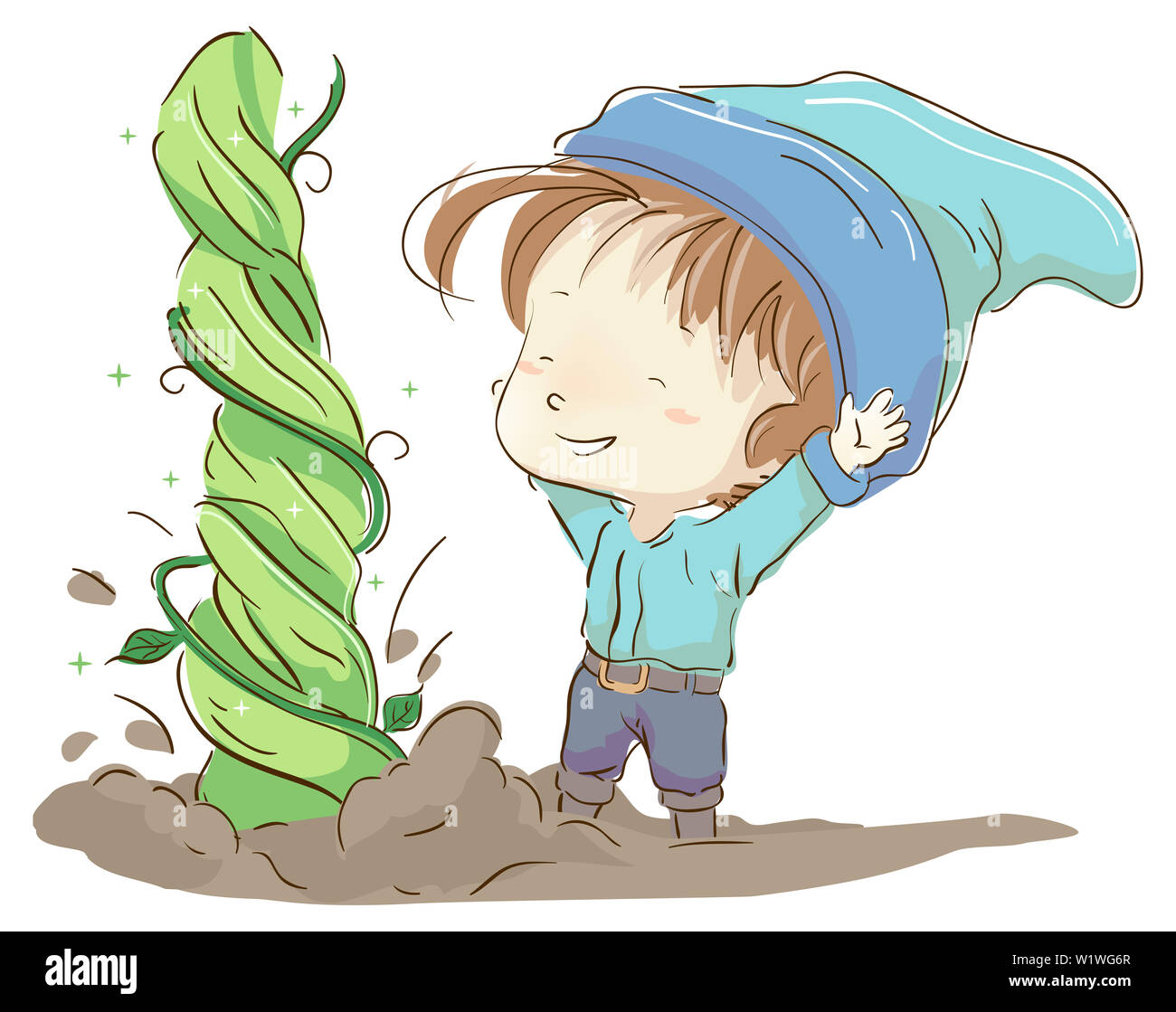 Illustration of a Happy Kid Boy Gnome Looking a Giant Plant Growing ...