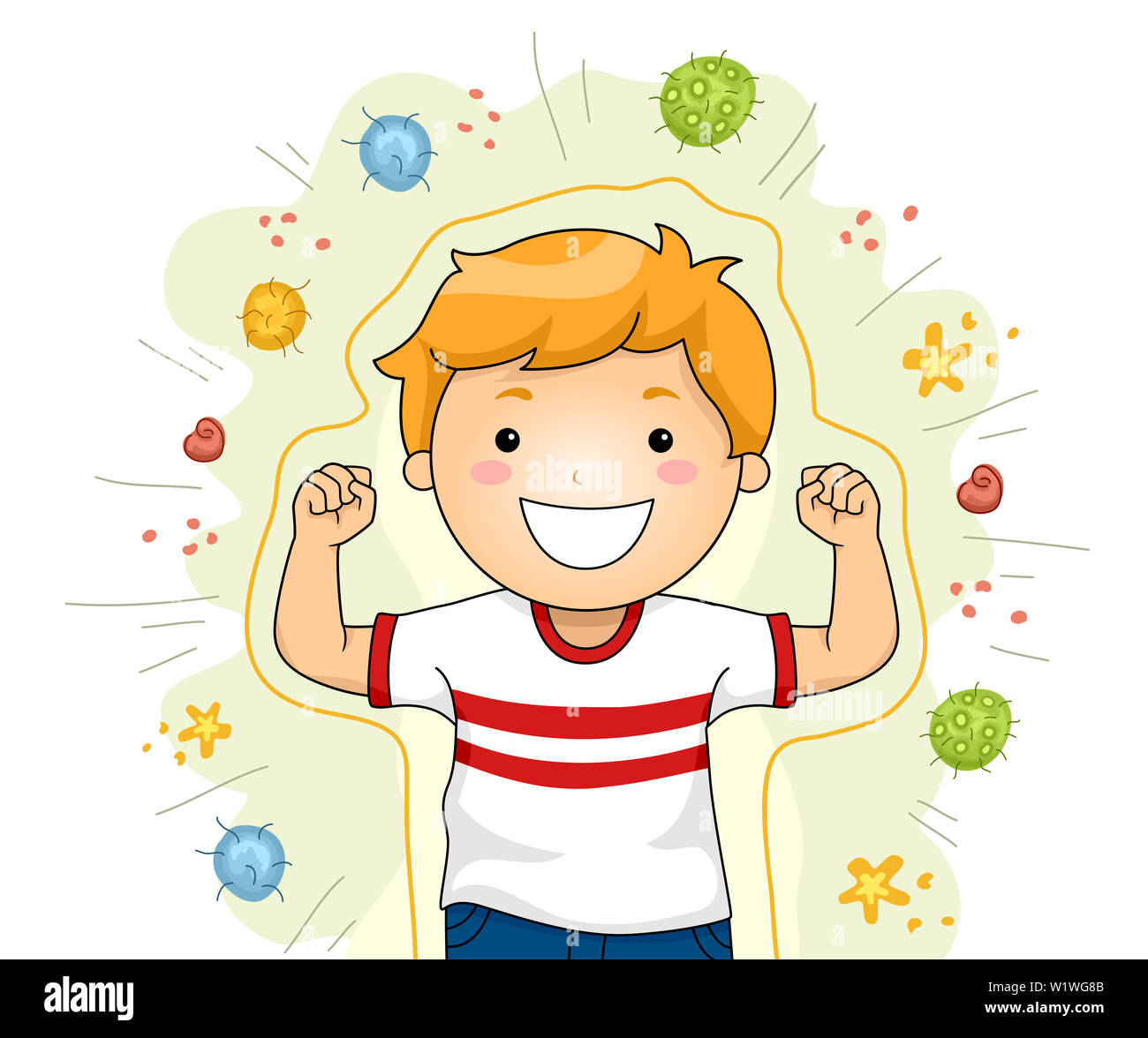Illustration of a Kid Boy Smiling and Flexing His Arms Forming a Shield ...