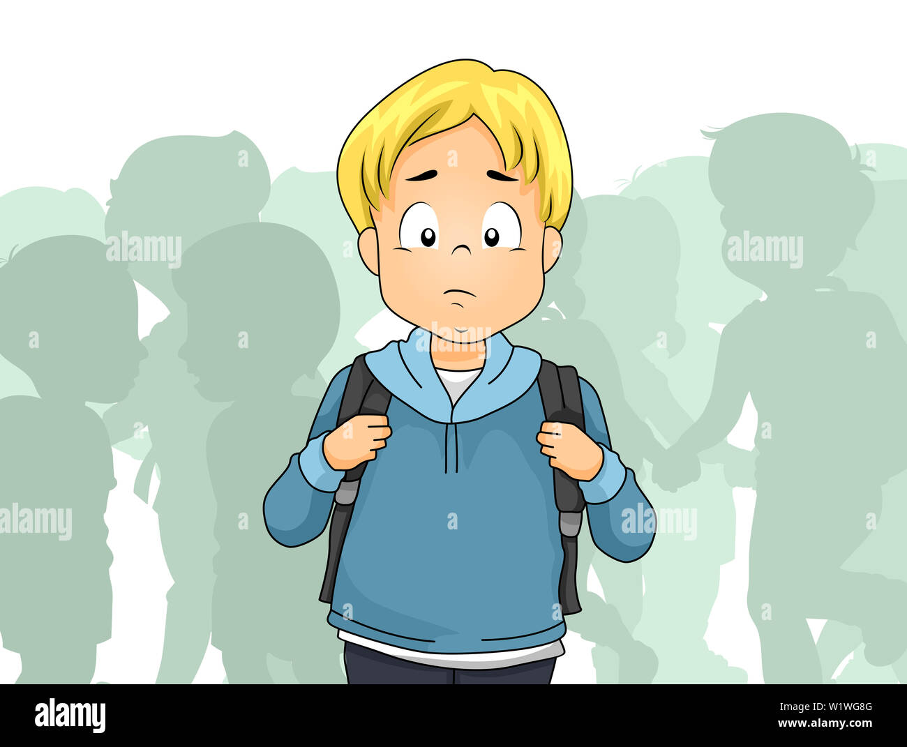 Illustration of a Sad Kid Boy Looking Down and Being an Outcast with ...