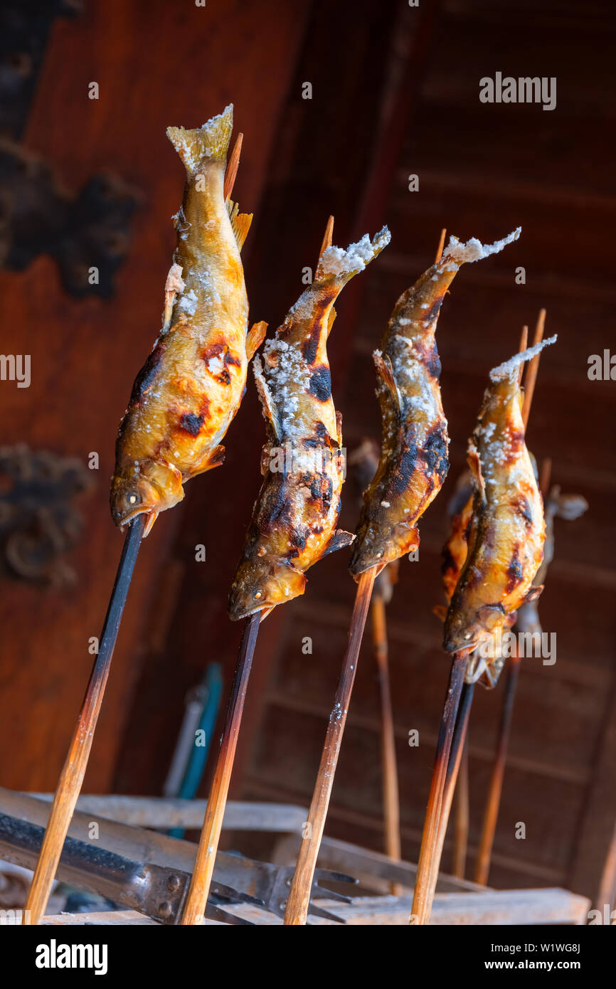 Gunma, Japan - April 27 2018: Traditional Japanese grilled fish on the ...