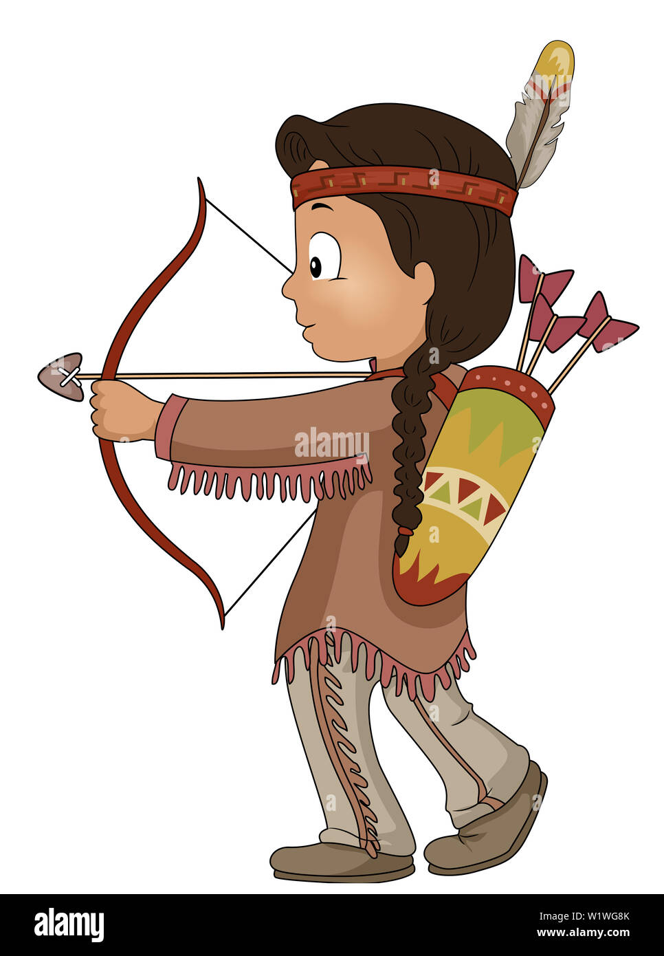 Illustration of a Native American Kid Boy with Long Braided Hair ...