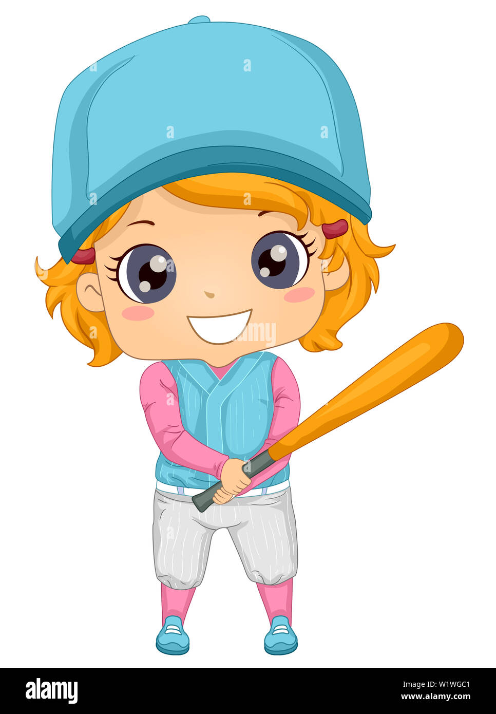Illustration of a Kid Girl Batter Holding a Baseball Bat and Wearing a ...
