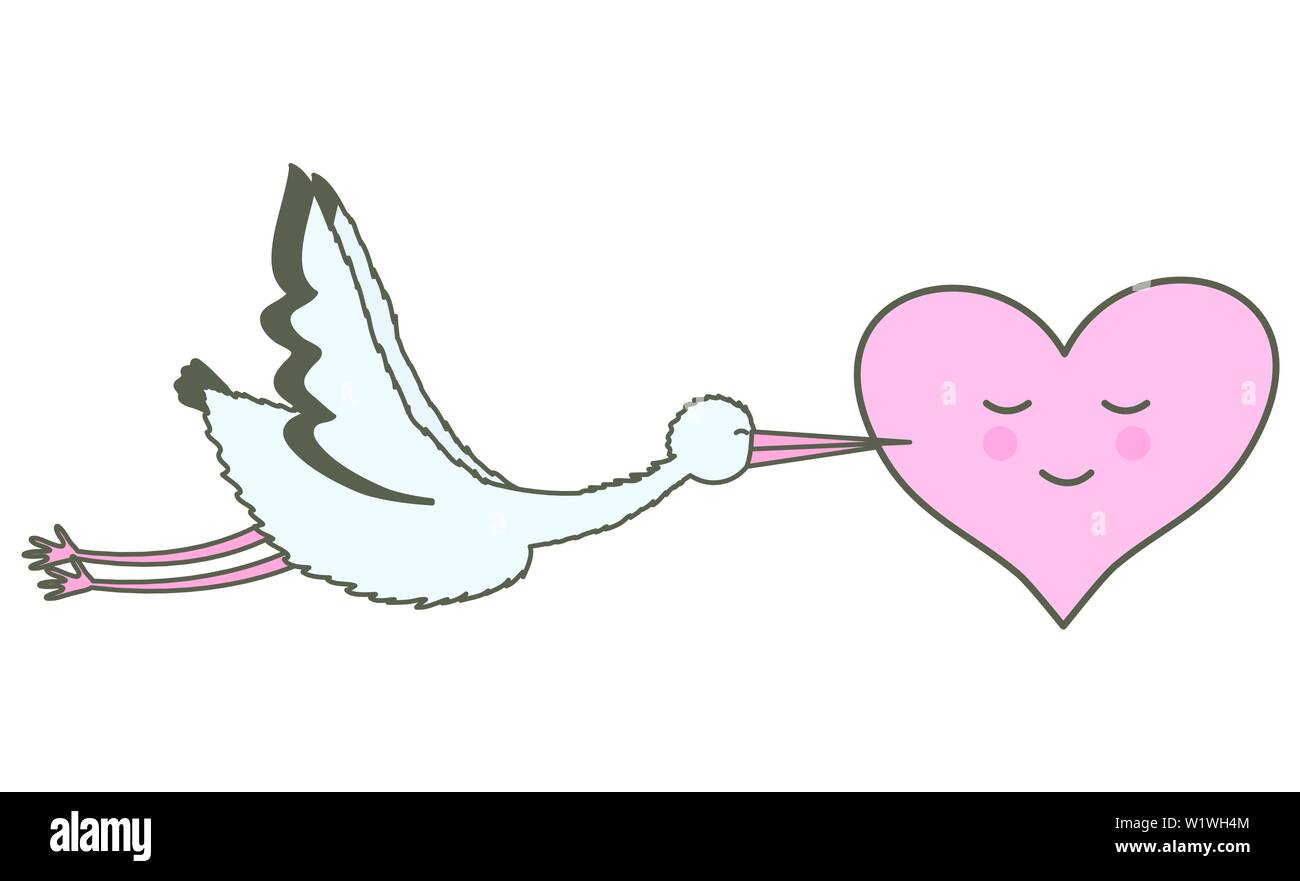 stork bird flying with heart kawaii vector illustration design Stock ...